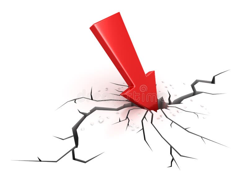 Red Arrow Crashes through the Ground Stock Illustration - Illustration ...
