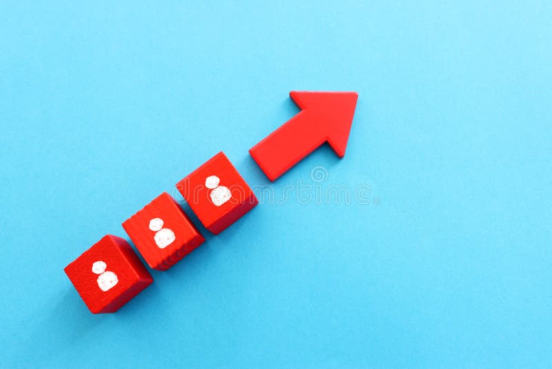 Red Arrow and Cubes with People Icons. Leadership and Growth Concept ...