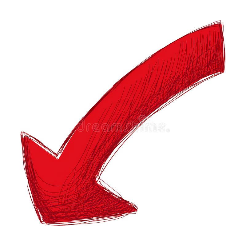 Red Arrow with Curve Left Hand Drawn Stock Illustration - Illustration ...