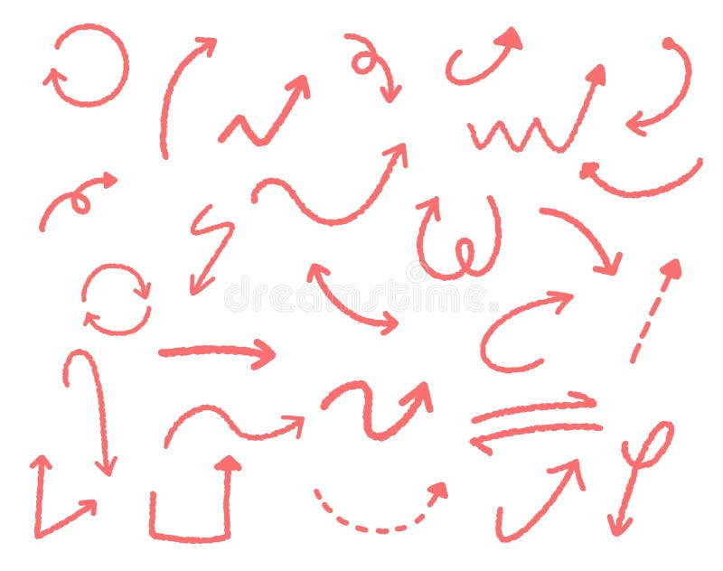 Red Arrow Element with Various Directions, Rising and Falling Patterns ...