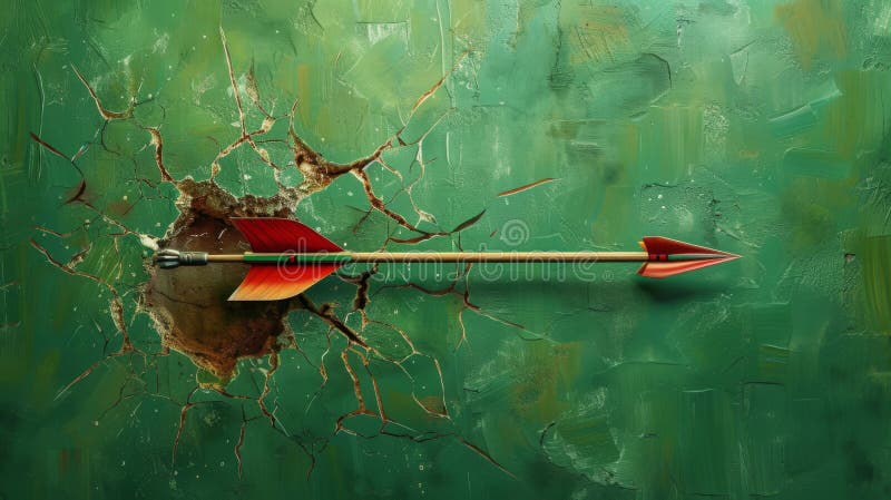 Red Arrow Embedded in Textured Green Wall Cracks Stock Image - Image of ...
