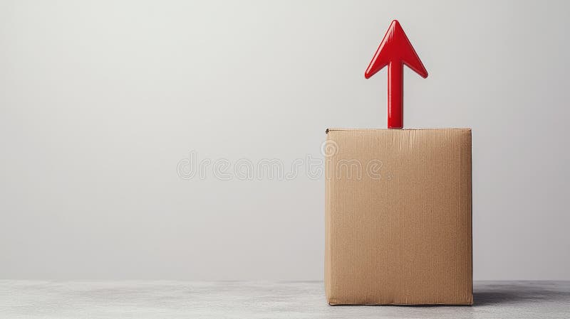A Red Arrow Emerging from a Cardboard Box. Stock Image - Image of ...