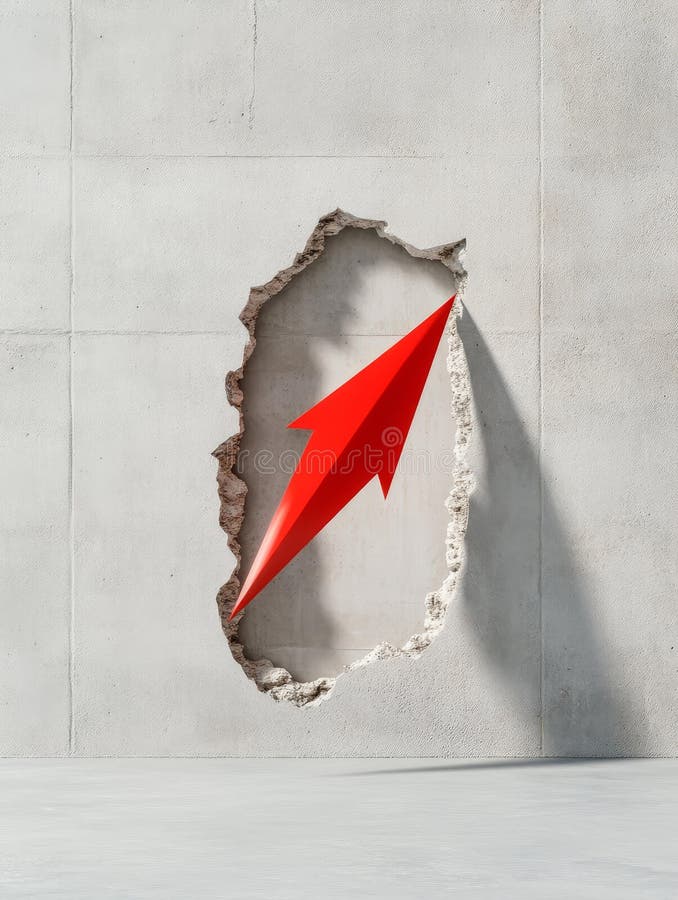 A Red Arrow Forcefully Breaks through a Concrete Wall Symbolizing ...