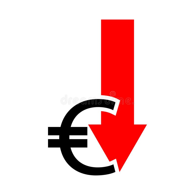Red Arrow Going Down Stock with Euro Icon. Vector Illustration. EPS 10 ...