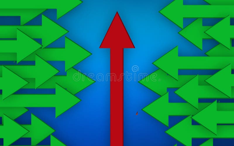 Red Arrow Going Vertically with ,Many Green Arrows Going Horizontally ...