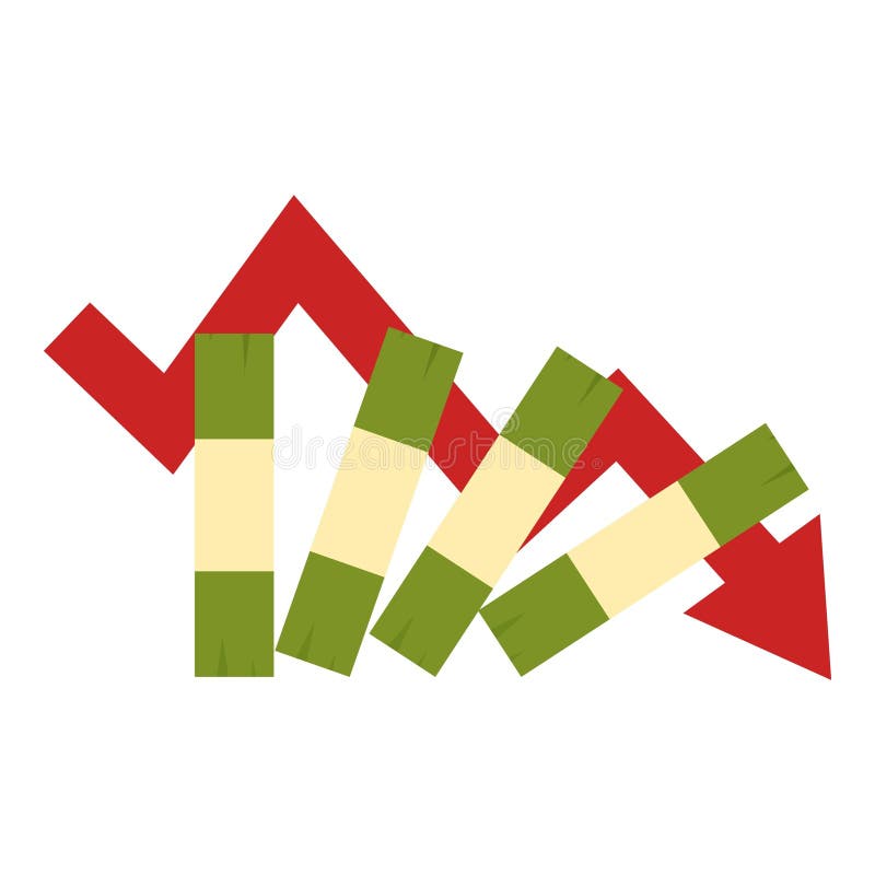 Red Arrow Graph is Going Down through Stack of Money Bills Stock Vector ...