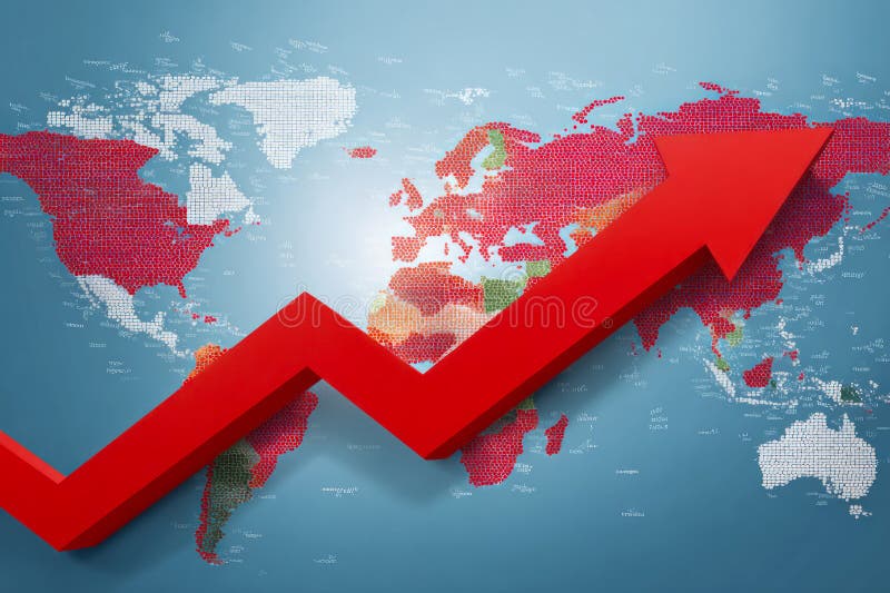 Red Arrow Graphically Representing Growth on a Colorful World Map ...