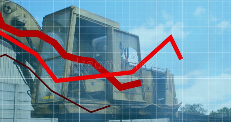 Red Arrow and Grid Image Over Construction Equipment in Industrial ...