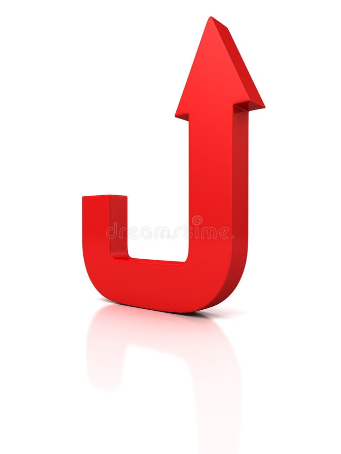 Red Arrow Grow Up on White with Shadow and Reflection Stock ...