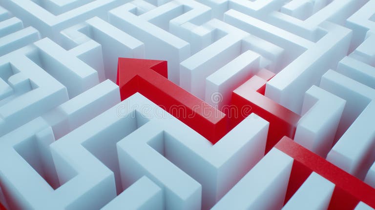 Red Arrow Guides through Intricate Maze Representing Strategic Decision ...