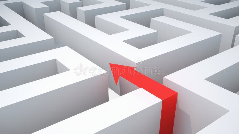 A Red Arrow Guiding the Way through a Complex White Maze Structure ...
