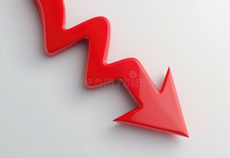 Red Arrow Illustrating a Decreasing Trend on a White Background Stock ...