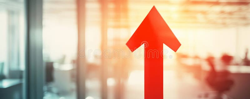 Red Arrow Indicating Upward Growth in a Modern Office Setting, Business ...
