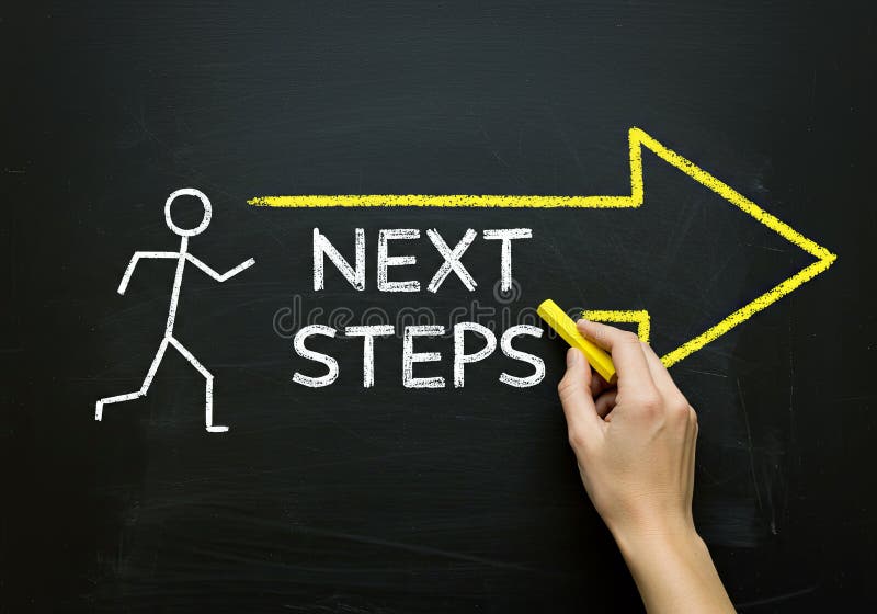Next Steps Arrow Drawn on Chalkboard Stock Illustration - Illustration ...