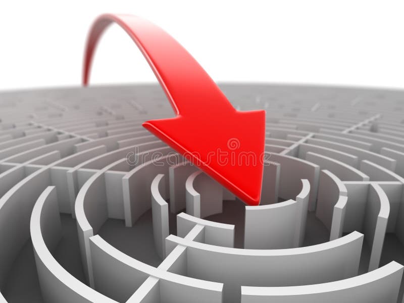 Red arrow and labyrinth stock illustration. Illustration of ideas ...