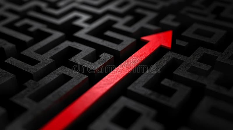 Red Arrow Leading through Complex Black Maze Stock Illustration ...