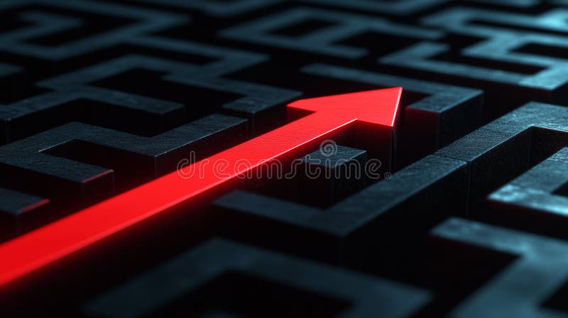 Red Arrow Leading through Complex Black Maze Stock Illustration ...