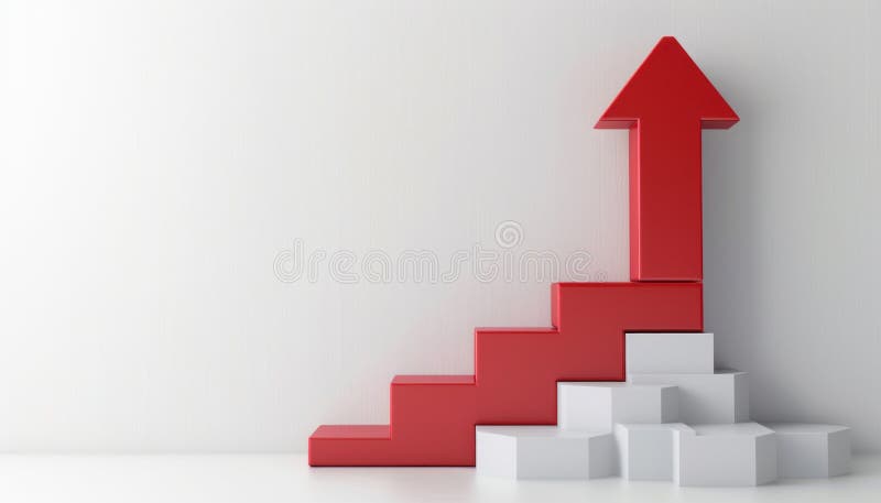 A Red Arrow Moves Up on a White Staircase, Symbolizing Progress and ...