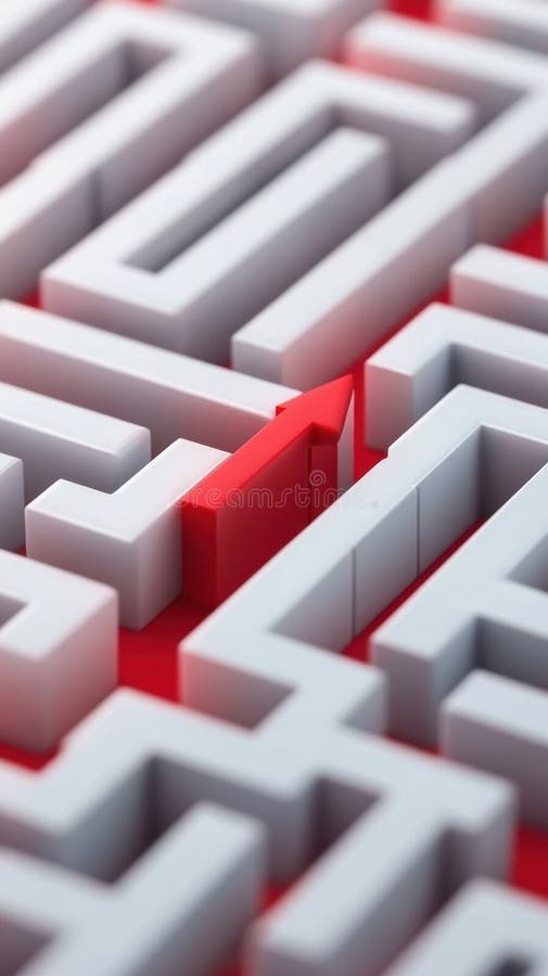 A Red Arrow Navigates through a Complex White Maze, Symbolizing ...