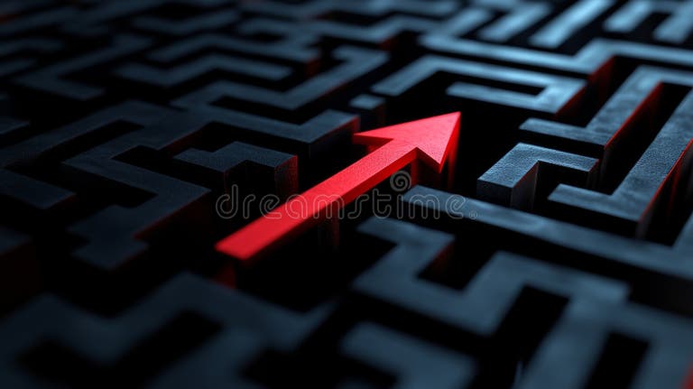 Red Arrow Navigating Black Maze, Direction and Solution Concept Stock ...