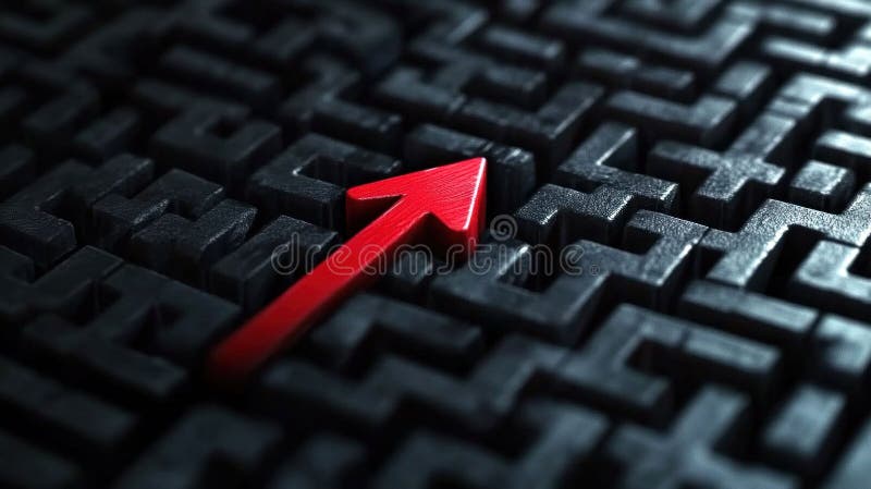 Red Arrow Navigating through Black Maze Stock Illustration ...