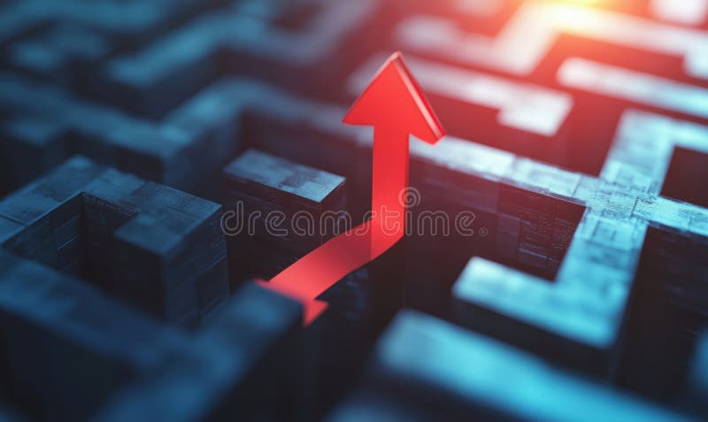 Red Arrow Navigating through Complex Maze Structure, Symbolizing ...