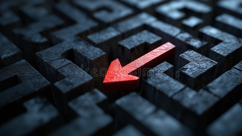 Red Arrow Navigating through a Dark and Textured Labyrinth Stock ... Red Arrow Navigating through a Dark and Textured Labyrinth Stock ...