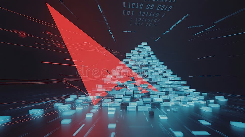 Red Arrow Over Digital Pyramid Abstract Binary Code Stock Illustration ...