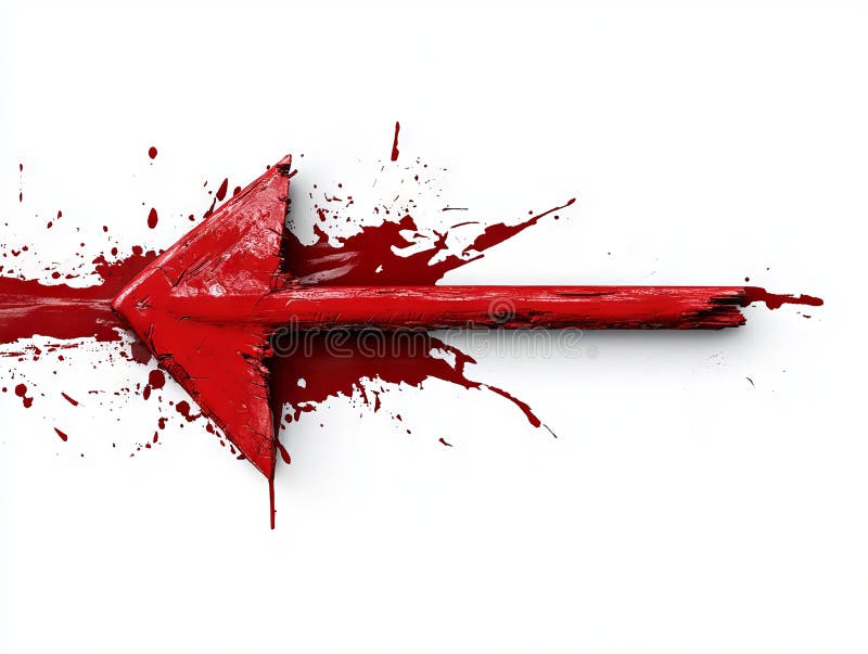 A Red Arrow Painted with Blood Splattered on a White Background Stock ...