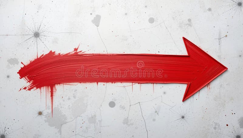Red Arrow Painted on a Textured White Wall, Directing Attention in an ...