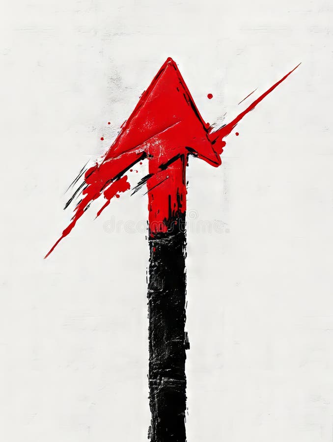 A Red Arrow Painted on a White Wall with a Black Pole Stock Image ...