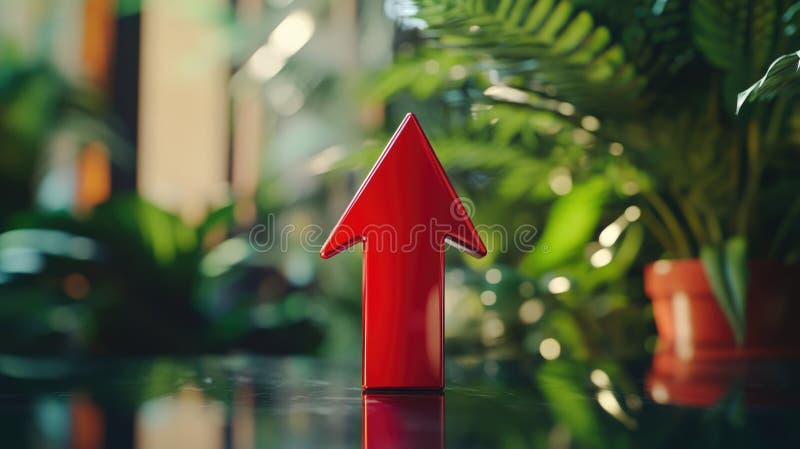 Red arrow on table stock photo. Image of presentation - 388009310