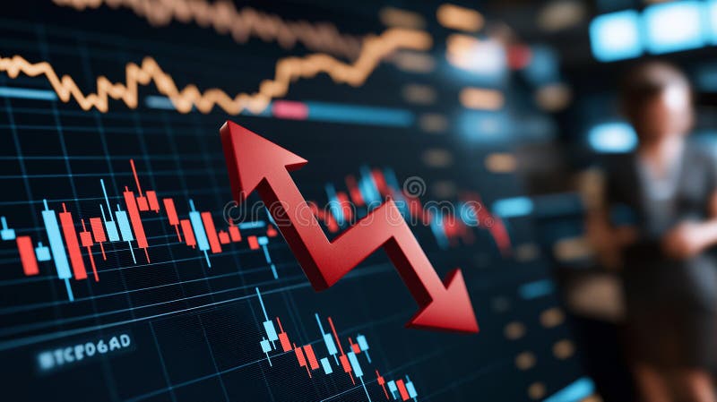 Red Arrow Pointing Down on Stock Market Chart Indicating Decline in ...