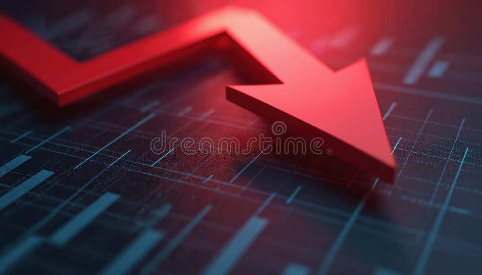 Red Arrow Pointing Downwards Financial Chart. Economic Recession. Financial Crisis, Stock Market ...