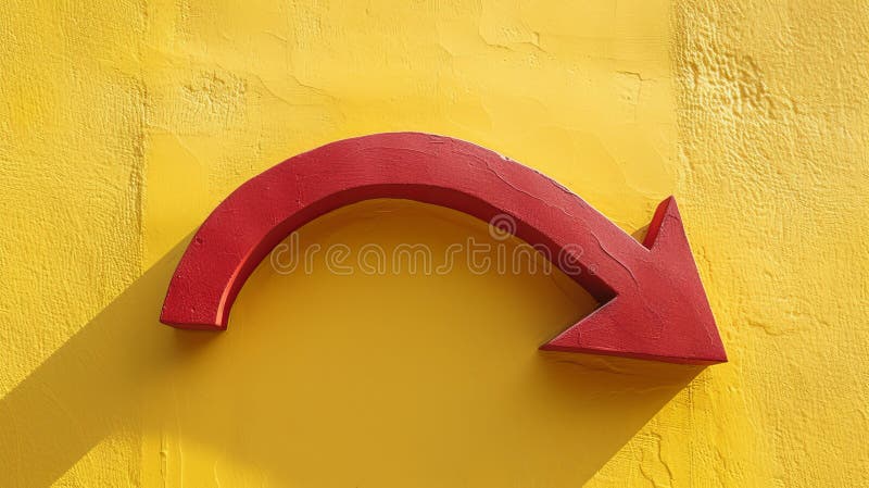 Red Arrow Pointing Left on Yellow Textured Wall, Graphic Design and ...
