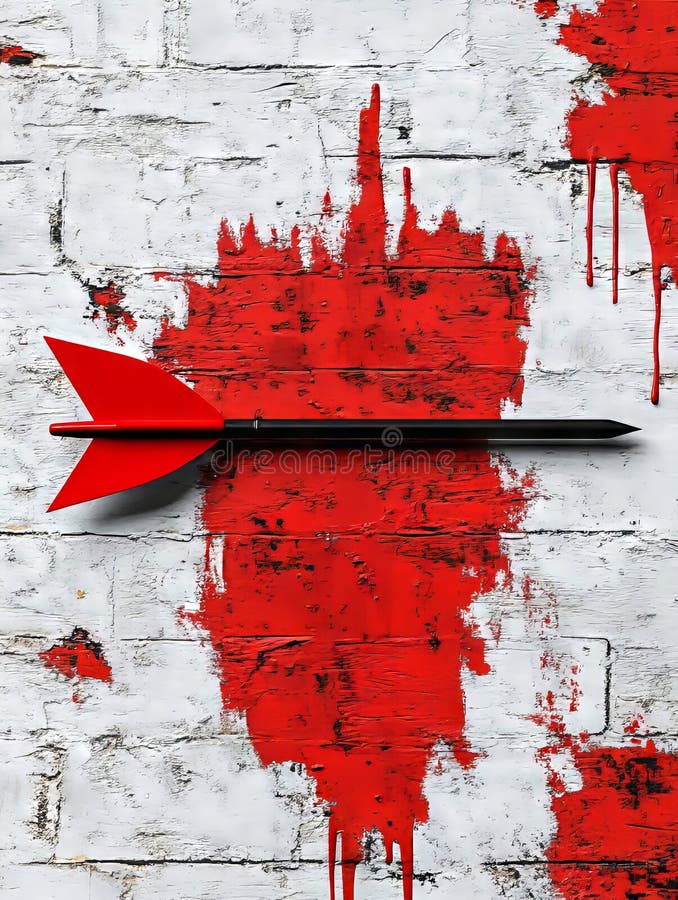 A Red Arrow Pointing To the Right on a White Brick Wall Stock Photo ...