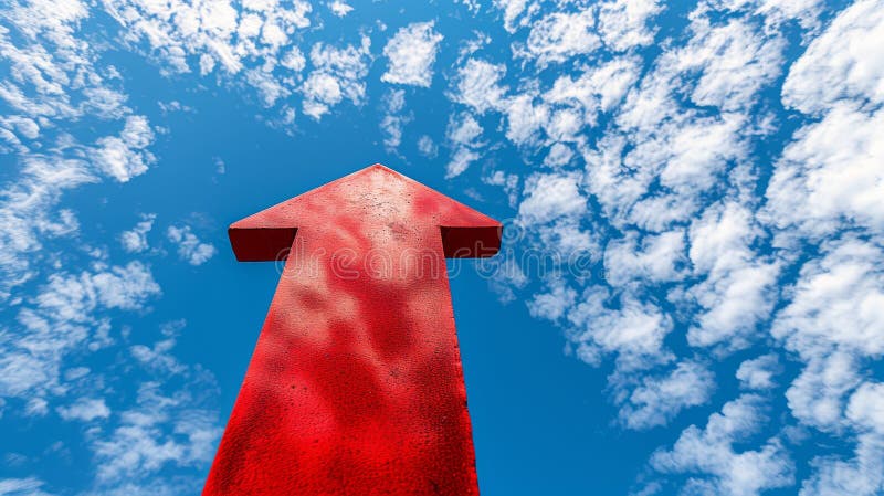 Red Arrow Pointing Up Against Blue Sky with White Clouds Stock Image ...