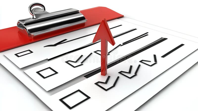 Red Arrow Pointing Up on Checklist Stock Illustration - Illustration of ...