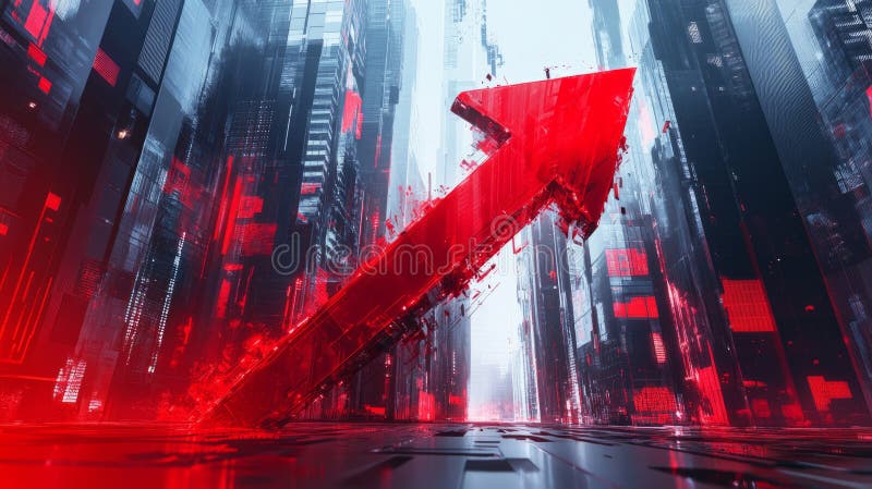 Red Arrow Pointing Up in a Futuristic City, Symbolizing Growth and ...