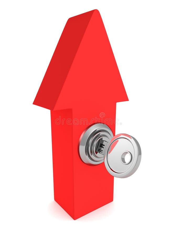 Red Arrow Pointing Up with Key Lock Stock Illustration - Illustration ...