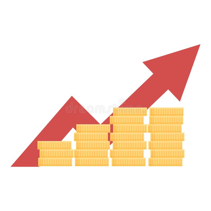 Red Arrow Pointing Up Over Increasing Stacks of Coins Stock Vector ...