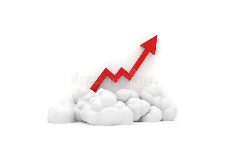 A Red Arrow Pointing Upwards through a Cloud of White Clouds Stock ...