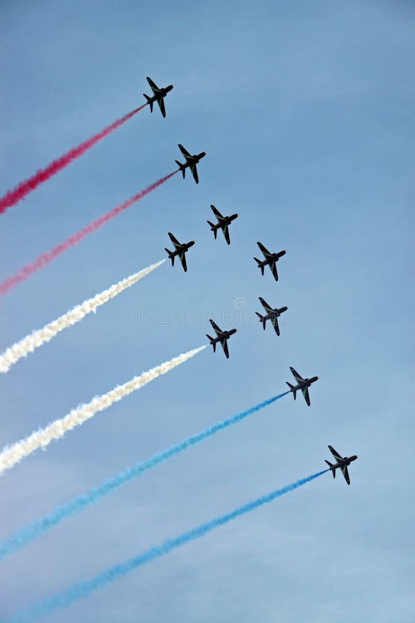 The Red Arrows RAF Airforce Jet Aeroplanes Stock Photo - Image of ...