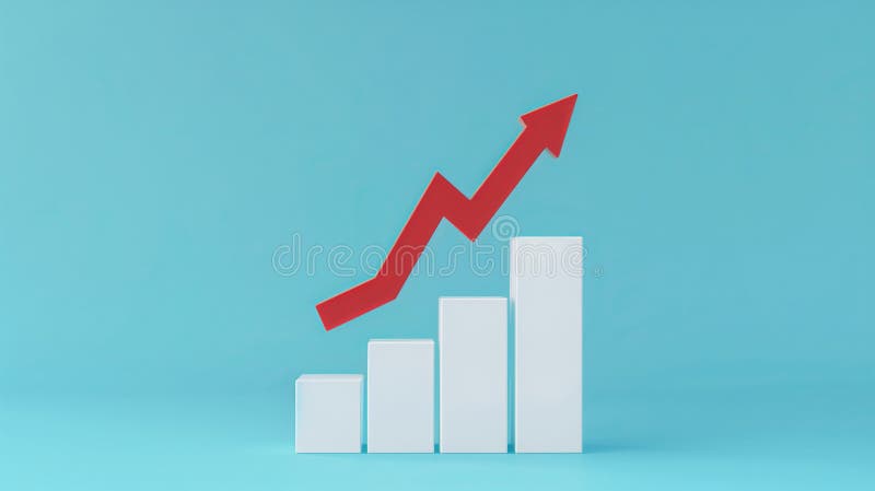 Red Arrow Rising Above White Bar Graphs Against a Bright Blue ...