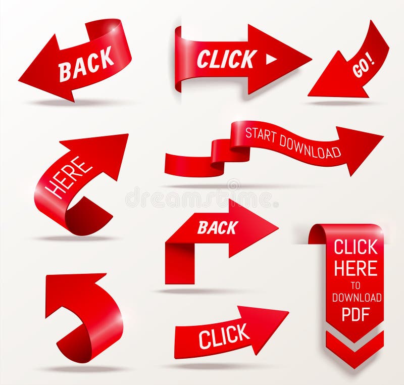 Red arrow set collection stock vector. Illustration of label - 163018344