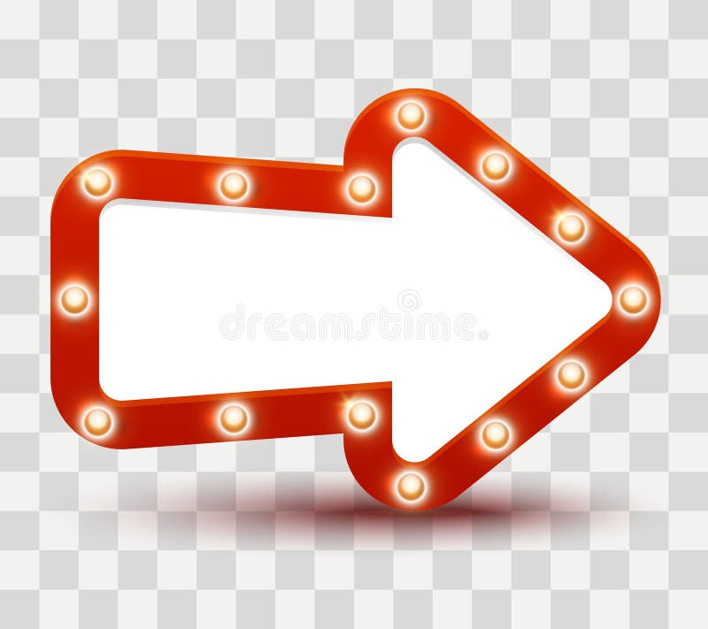 Red Arrow with Shiny Light Bulbs on Transparent Background Stock Vector ...