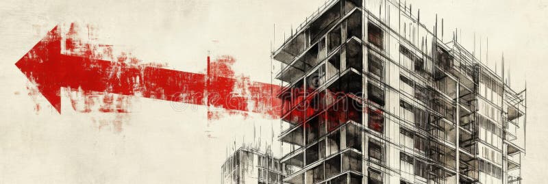 Red Arrow Shows Growth in Construction Progress and Building Sketch ...