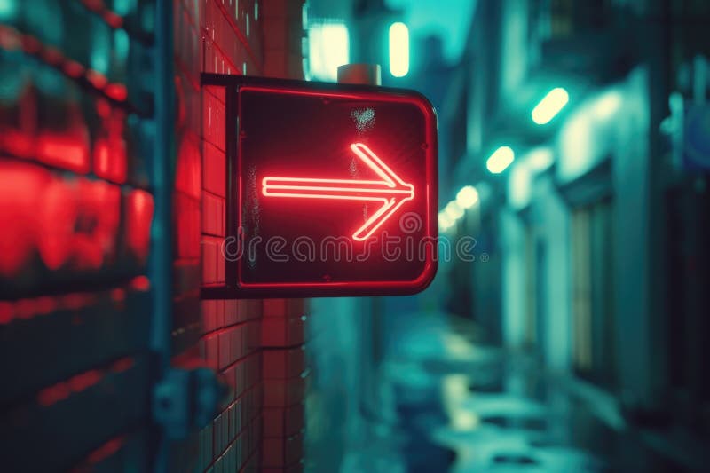 A Red Arrow Sign Hangs from a Brick Wall, Providing Guidance or ...
