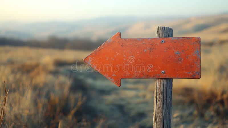 Red Arrow Sign in a Rural Landscape Pointing Direction Stock Photo ...