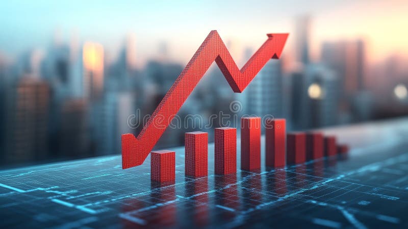 Red Arrow Soaring Over Bar Graph, Symbolizing Success, Growth, and ...